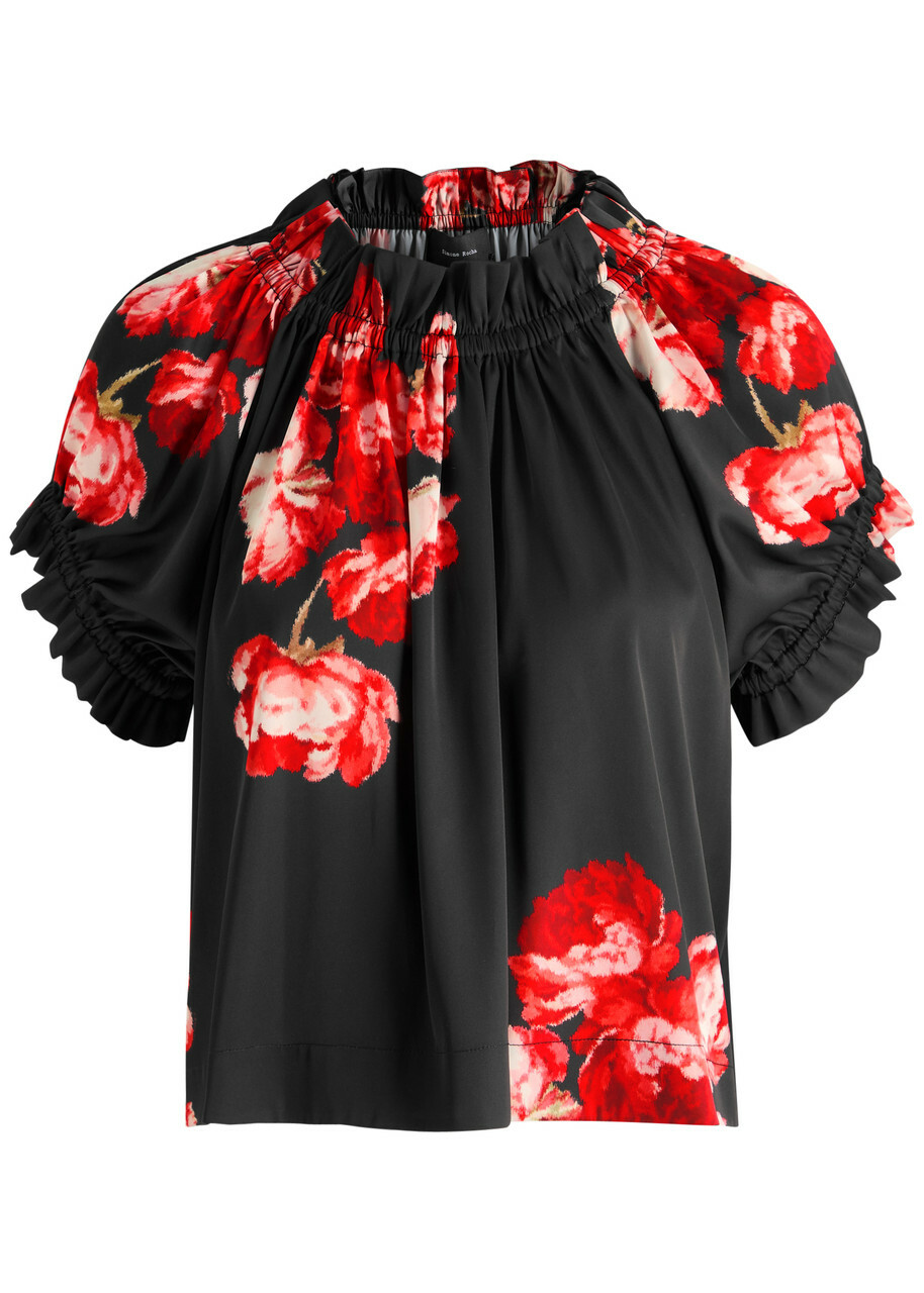 Simone Rocha Floral-print Stretch-satin top Black Red Simone Rocha