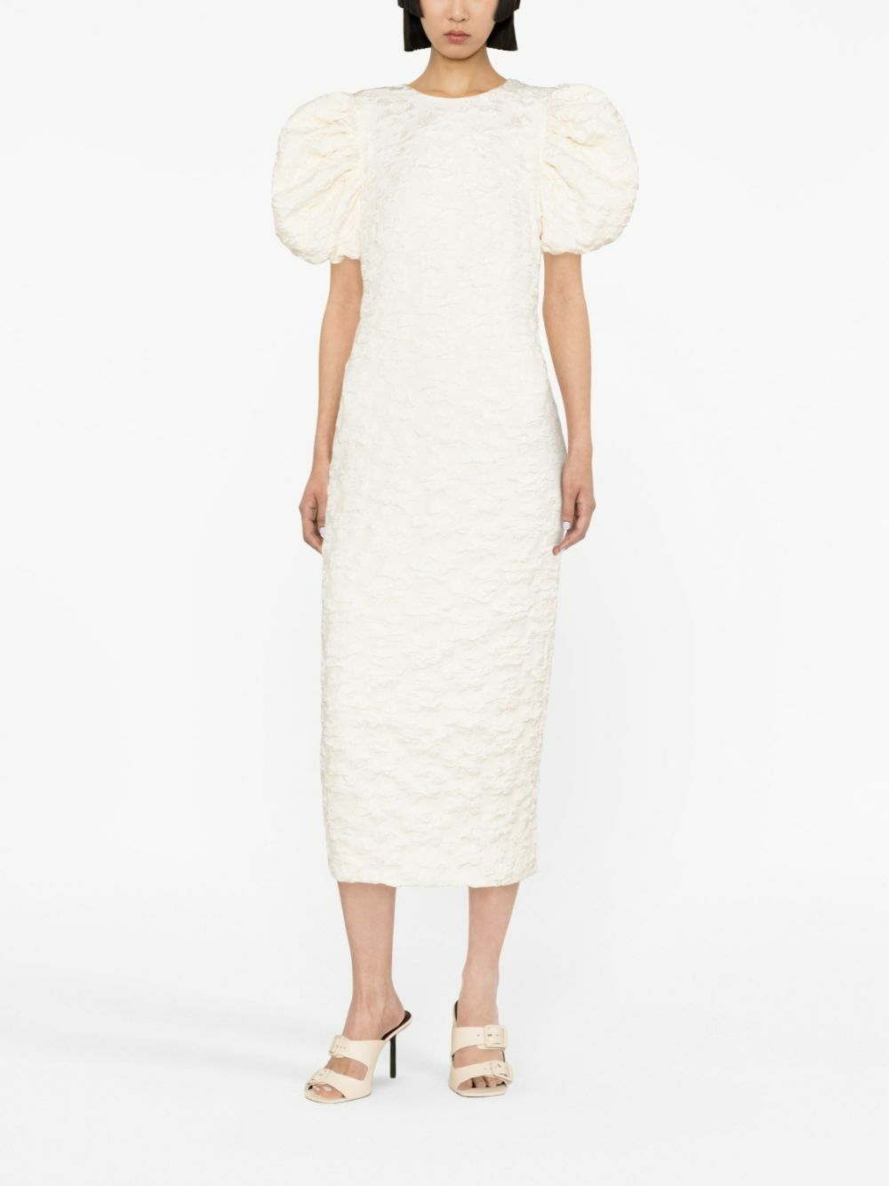ROTATE BIRGER CHRISTENSEN Neutral Puff Sleeve Jacquard Midi Dress ...