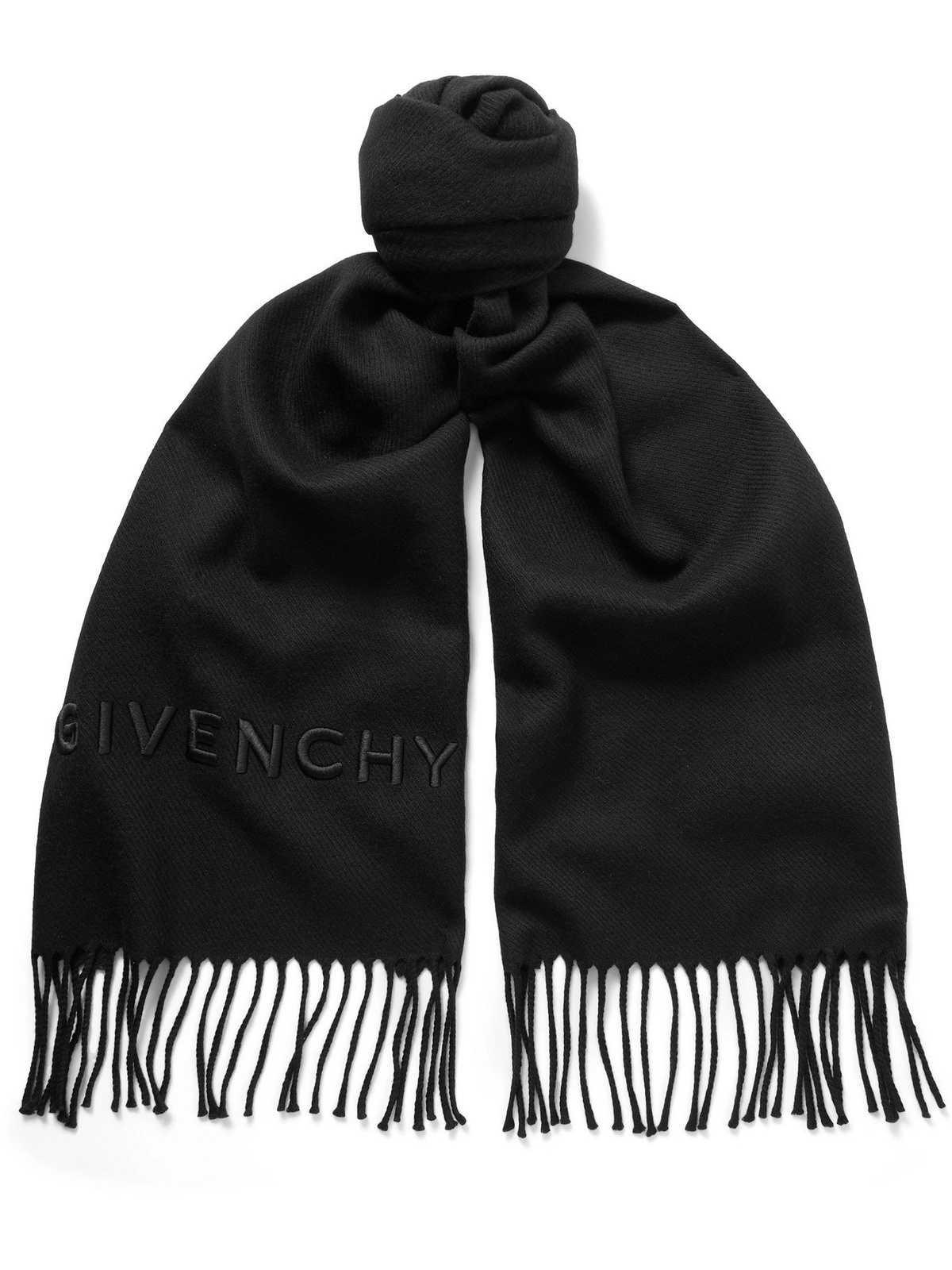 GIVENCHY - Logo-Embroidered Fringed Wool-Twill Scarf Givenchy