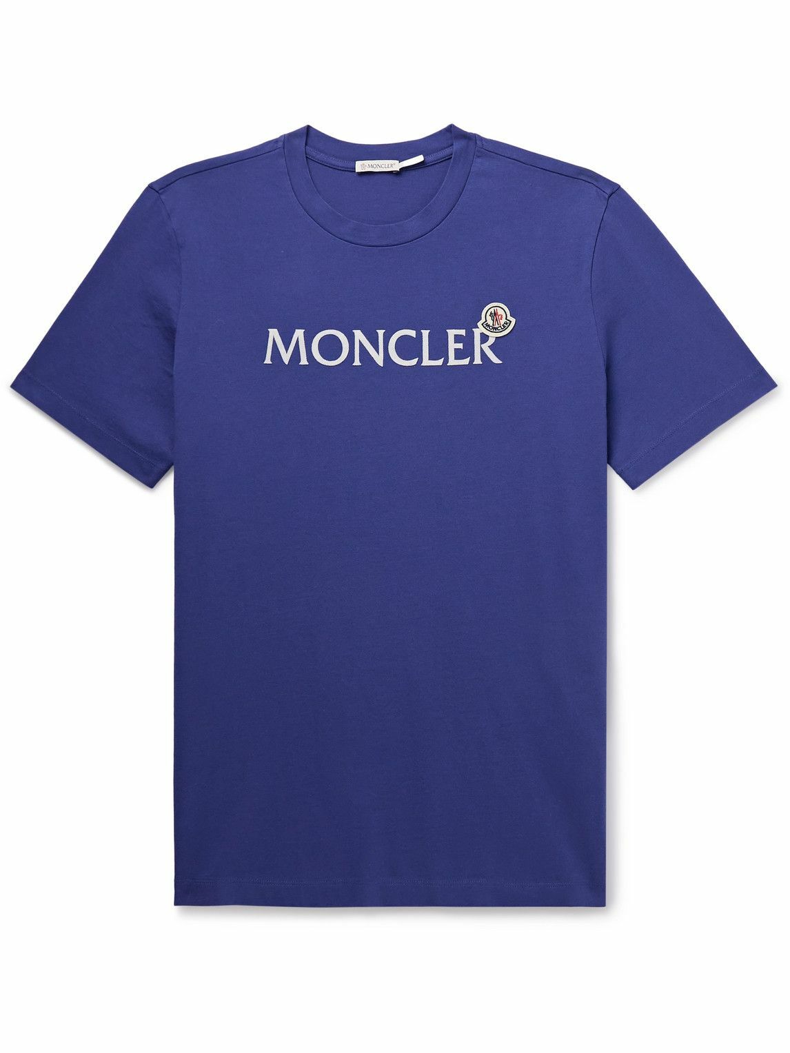 Moncler - Logo-Flocked Appliquéd Cotton-Jersey T-Shirt - Blue Moncler