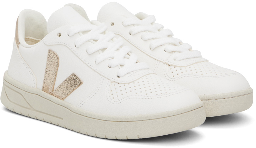 VEJA White & Rose Gold V-10 Leather Sneakers VEJA