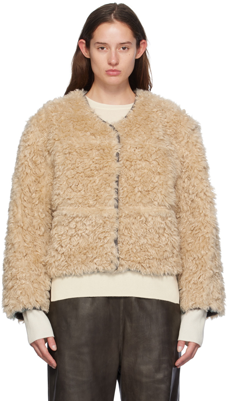 Stand Studio Beige & Gray Charmaine Reversible Faux-Shearling Jacket ...