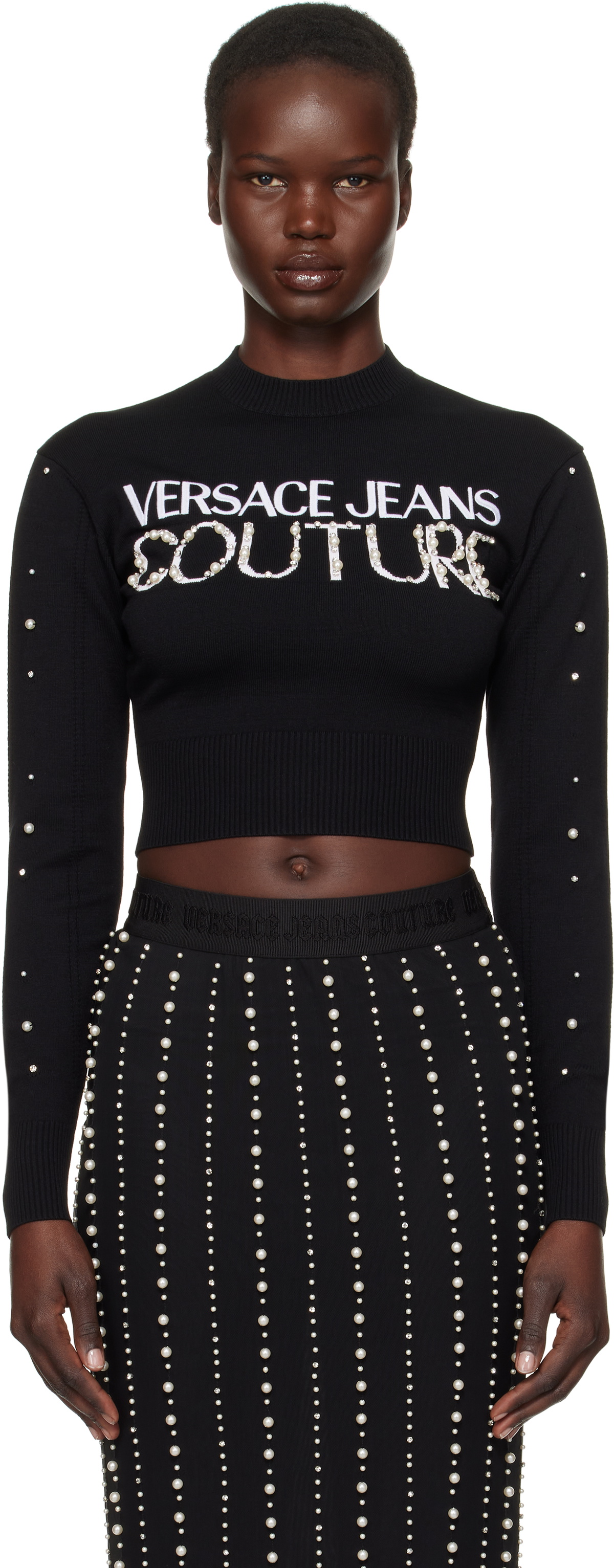 Versace Jeans Couture Black Embellished Logo Sweater Versace