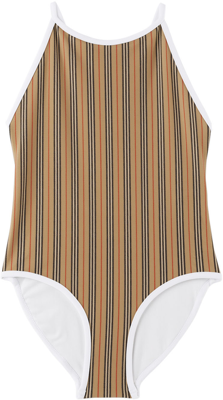 Burberry Kids Beige Stripe One-Piece Swimsuit Burberry