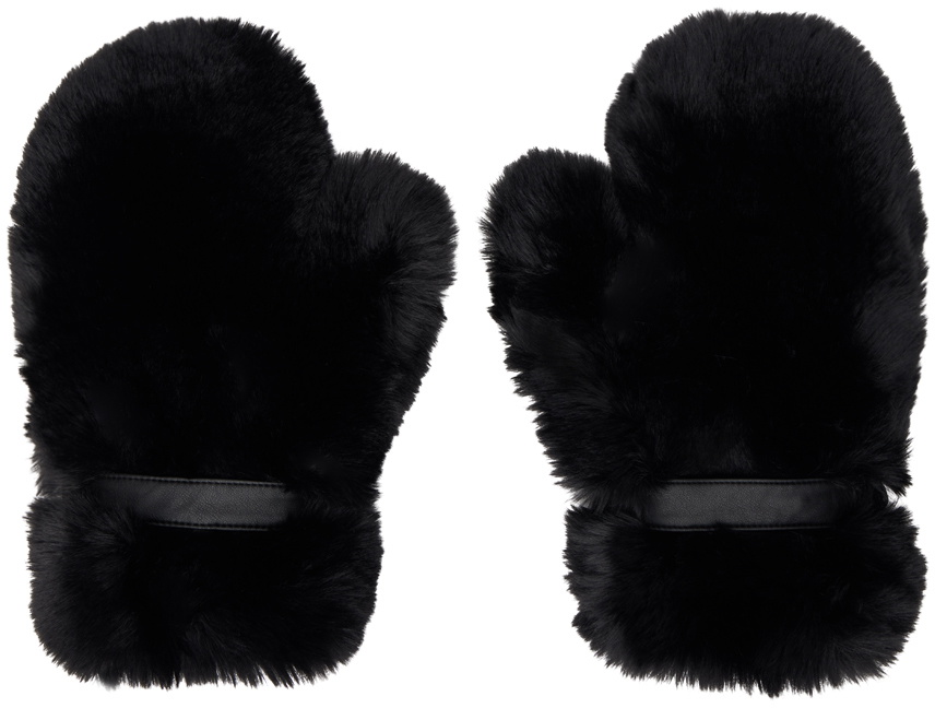 Acne Studios Black Fluffy Buckle Mittens Acne Studios