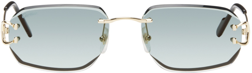 Cartier Gold & Blue 'Signature C de Cartier' Pilot Metal Sunglasses Cartier