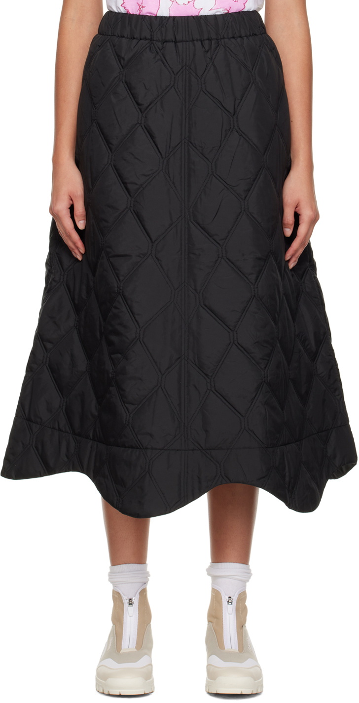 GANNI Black Quilted Midi Skirt GANNI