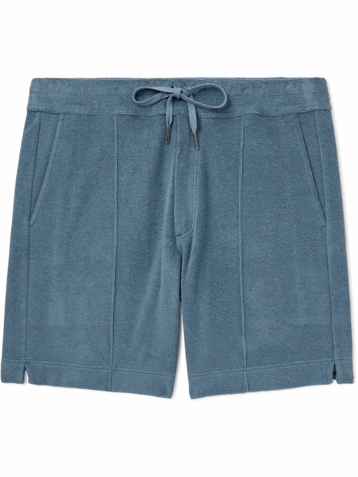 TOM FORD - Straight-Leg Cotton-Terry Drawstring Shorts - Blue TOM FORD