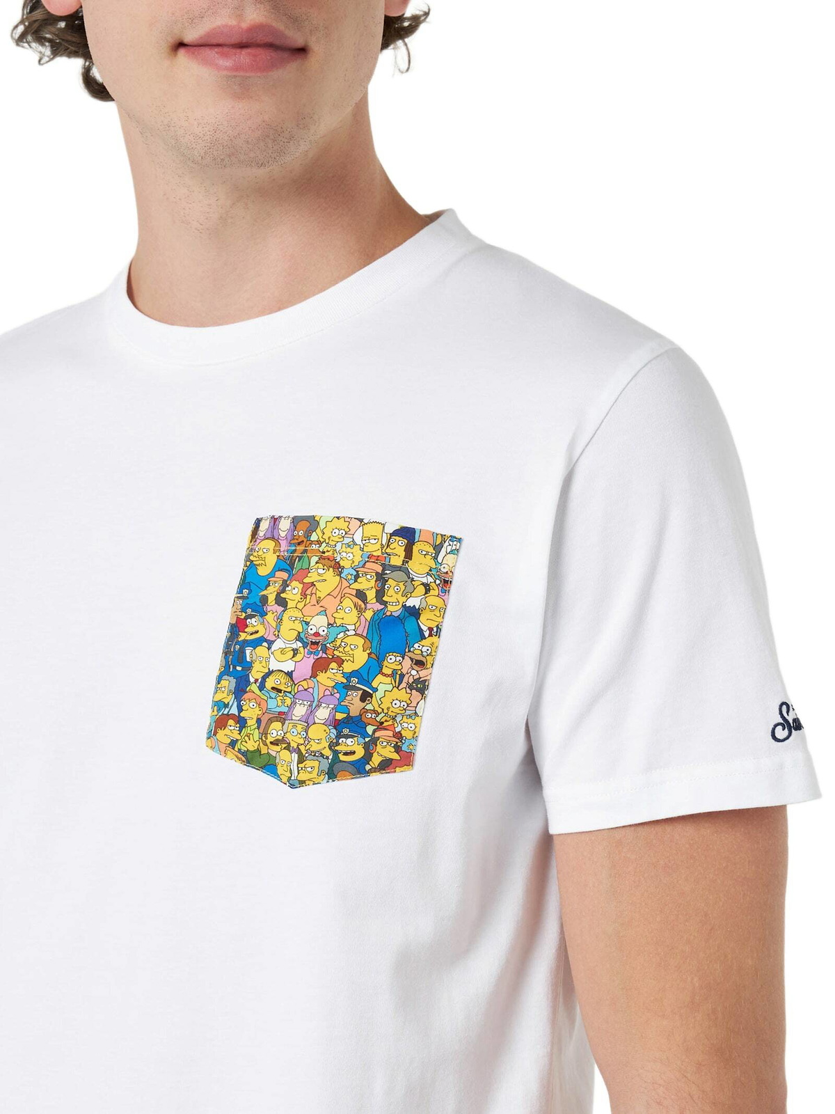 MC2 Saint Barth Man Cotton T-shirt Blanche With Simpsons Printed Pocket ...