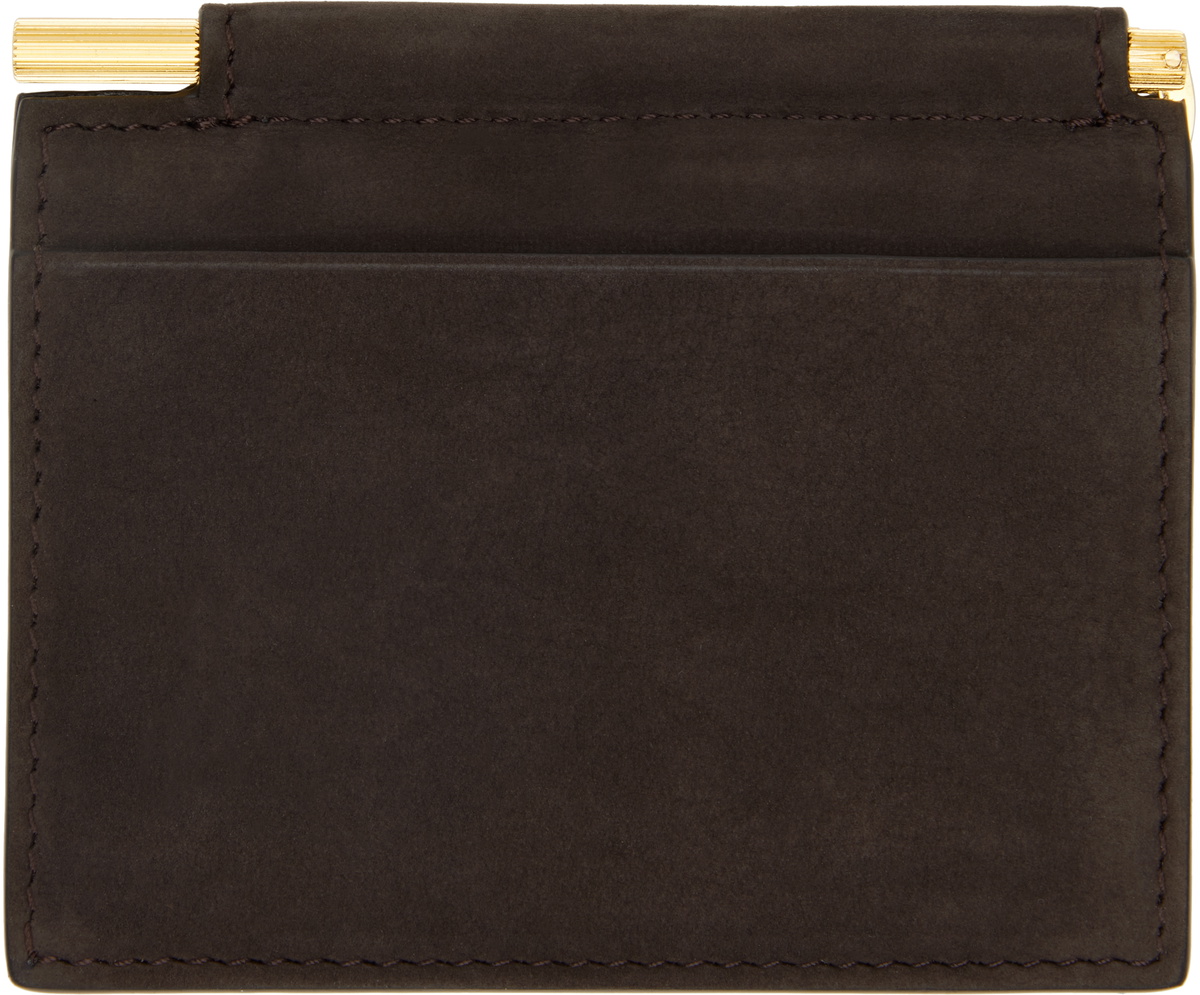 TOM FORD Brown Nubuck Folding Money Clip Card Holder TOM FORD