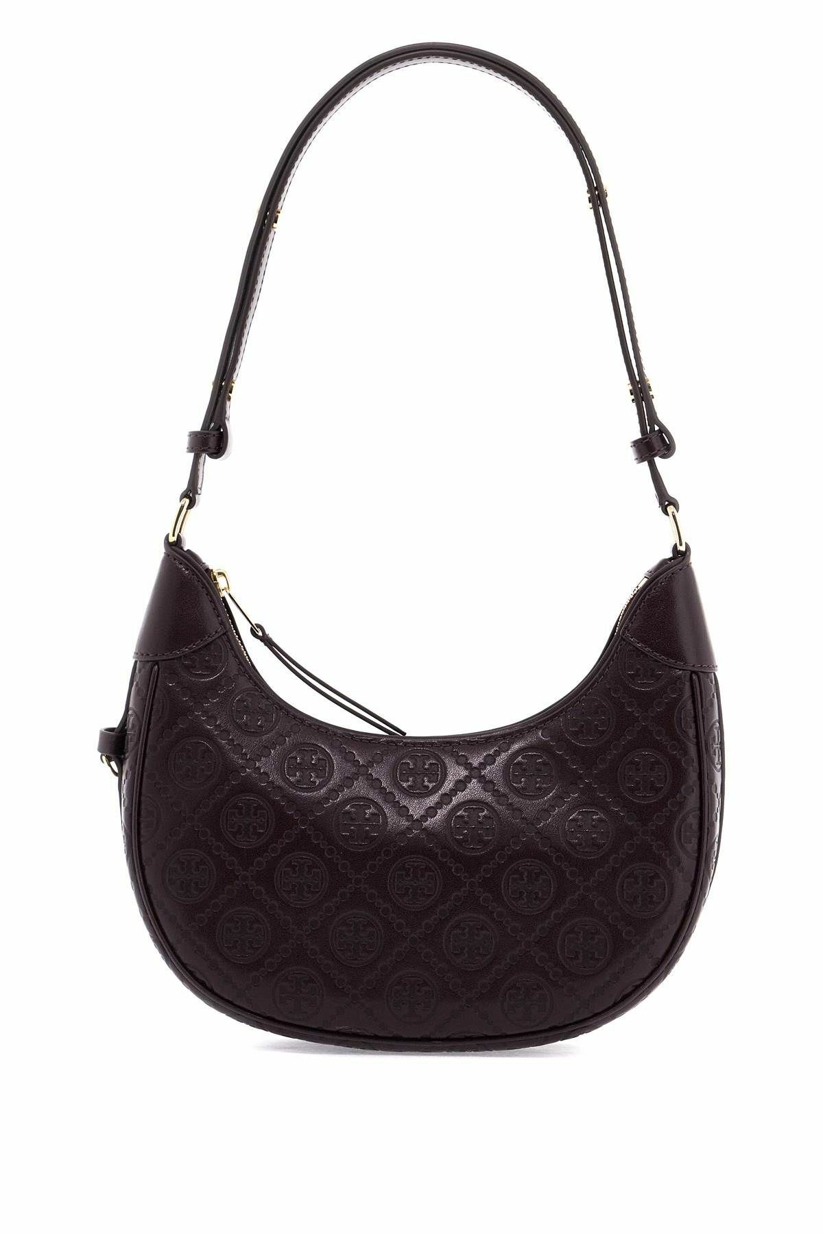 TORY BURCH half-moon leather t monogram bag Brown Tory Burch