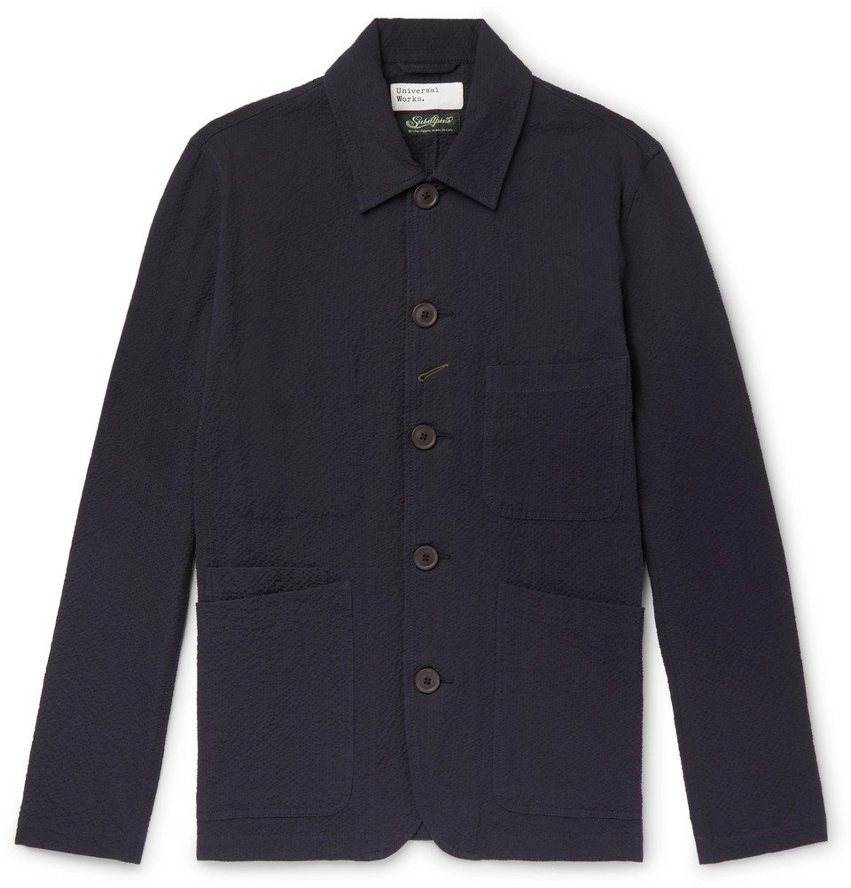 Universal Works - Stretch-Cotton Seersucker Chore Jacket - Navy ...