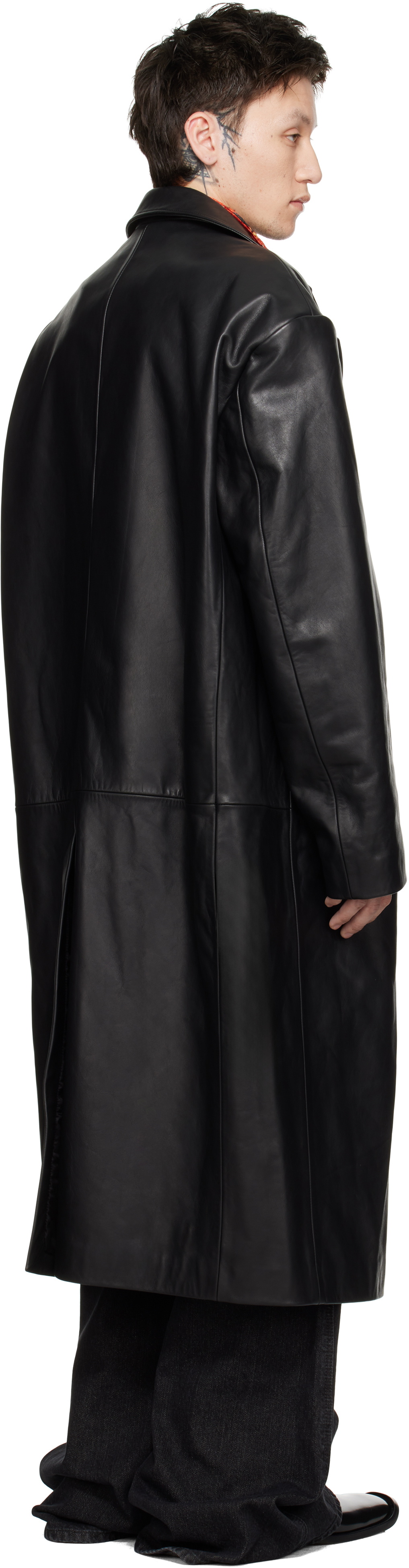 LU'U DAN Black Crombie Leather Coat LU'U DAN