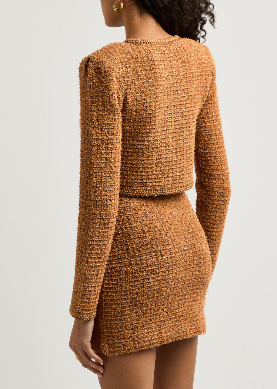 Self-portrait Embellished Bouclé Tweed Jacket Brown Self-Portrait