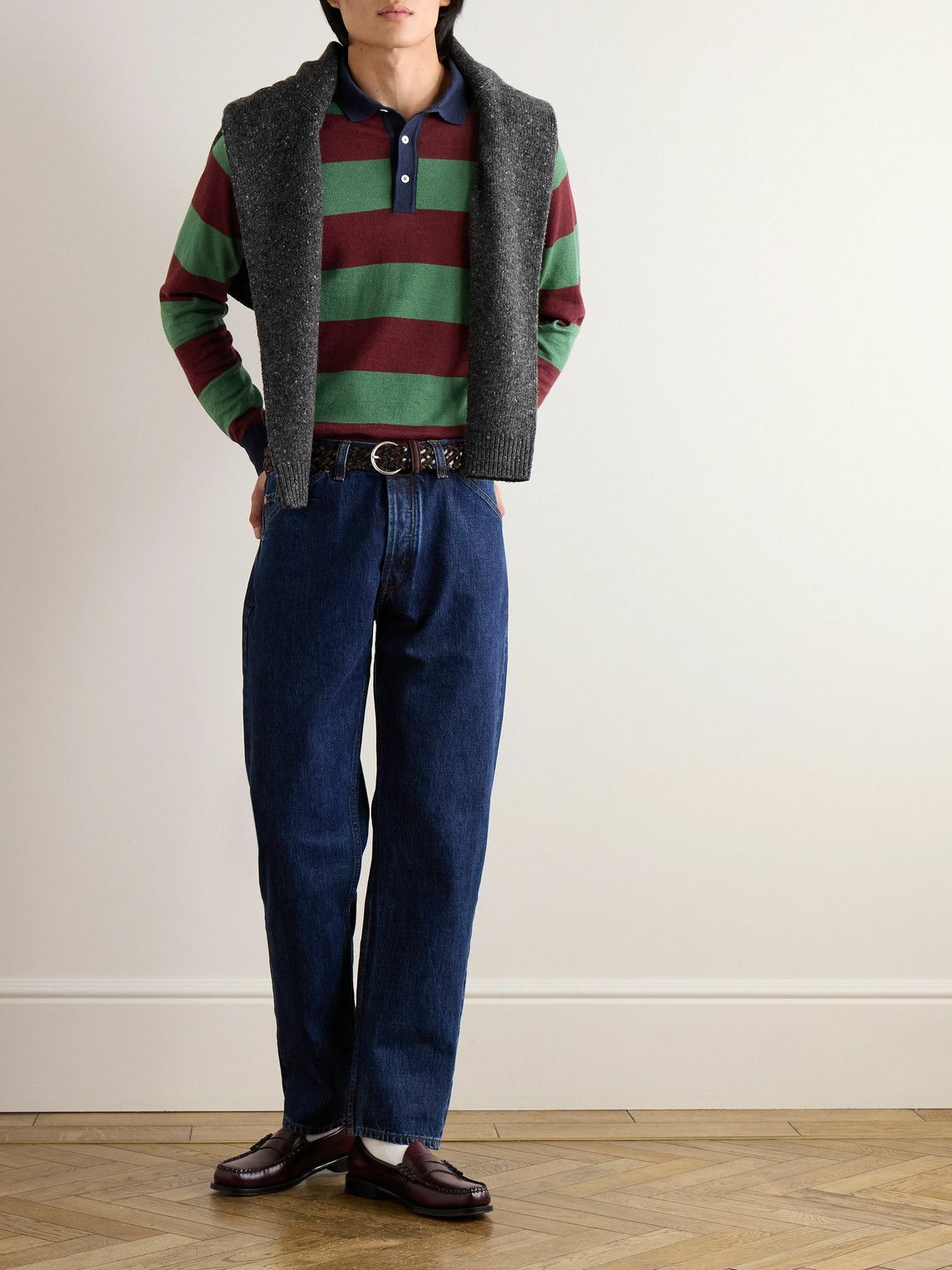 Drake's - Striped Linen and Cotton-Blend Jersey Rugby Shirt - Green Drake's