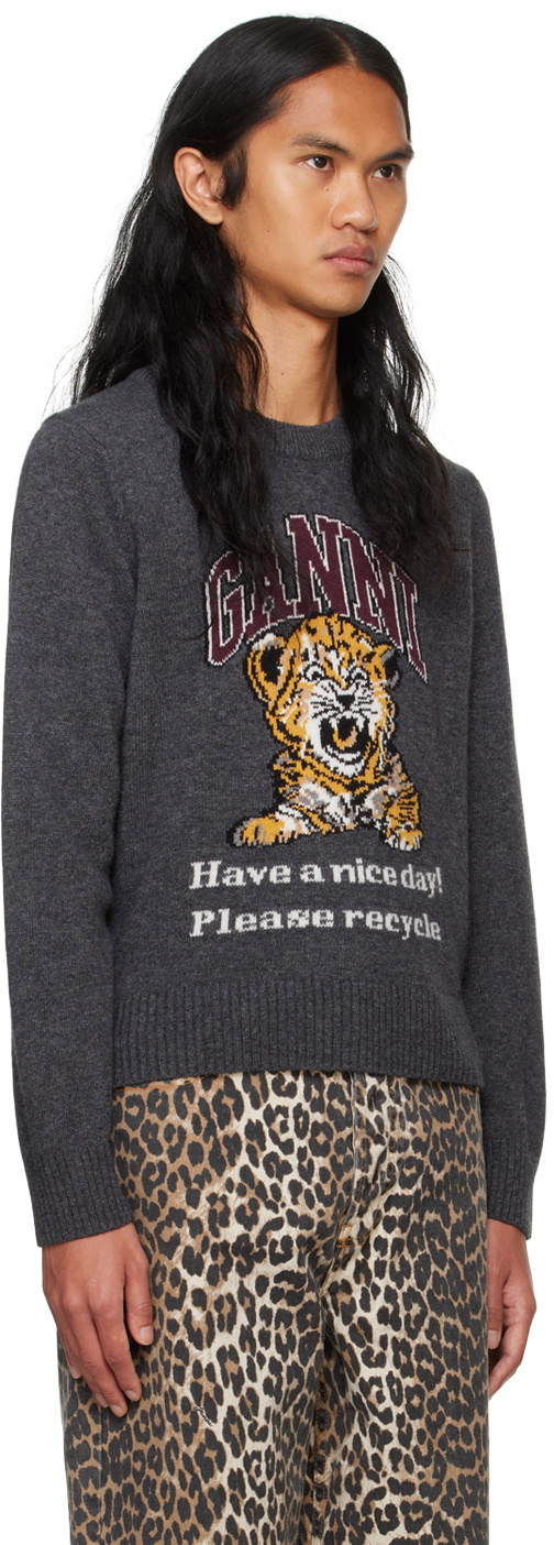 GANNI Gray Graphic Tiger Sweater GANNI
