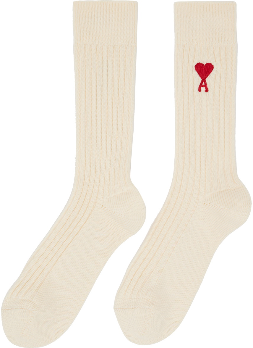 AMI Paris Three-Pack Off-White Ami de Cœur Socks AMI