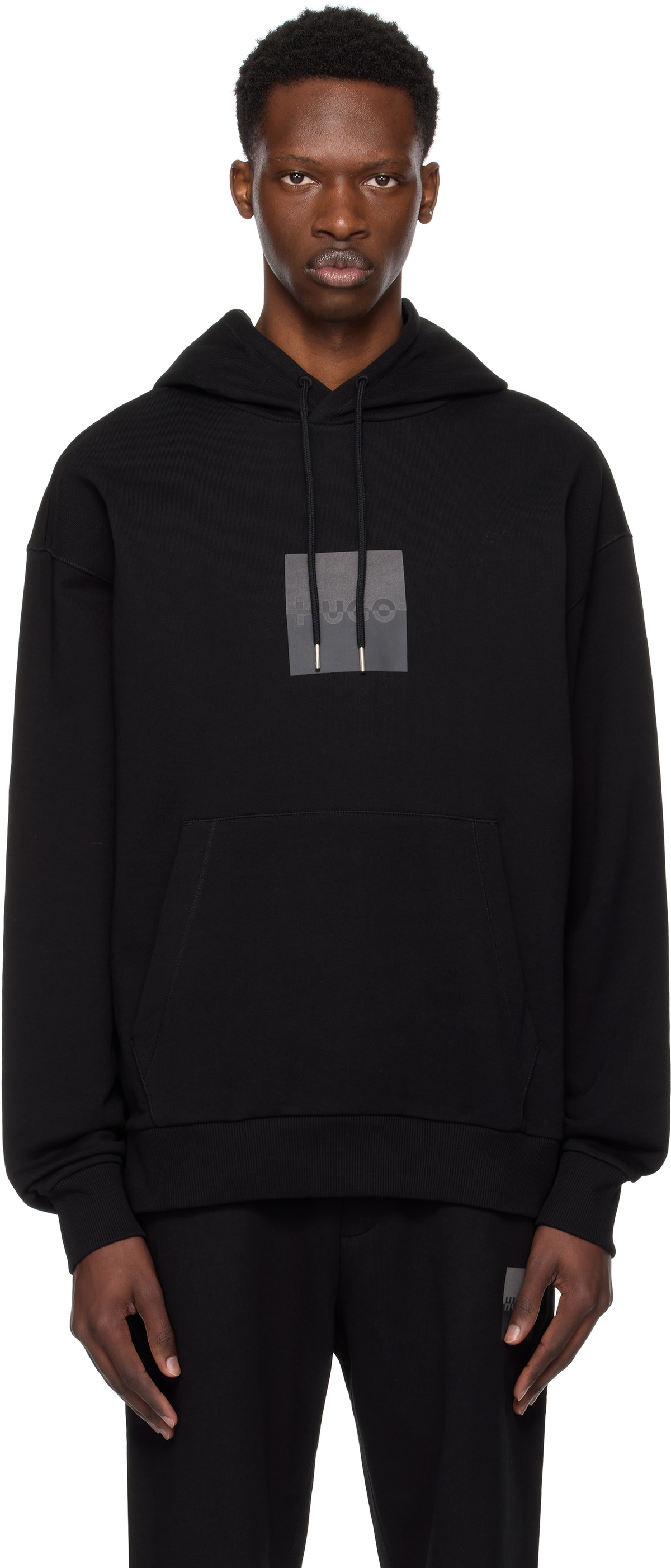 Hugo Black Relaxed-Fit Split Logo Hoodie Hugo Boss