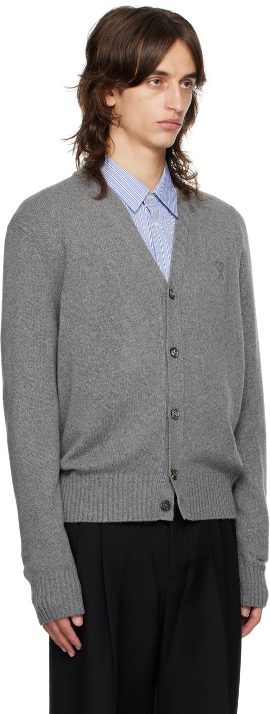 AMI Paris Gray Tonal Ami De Cœur Cardigan AMI