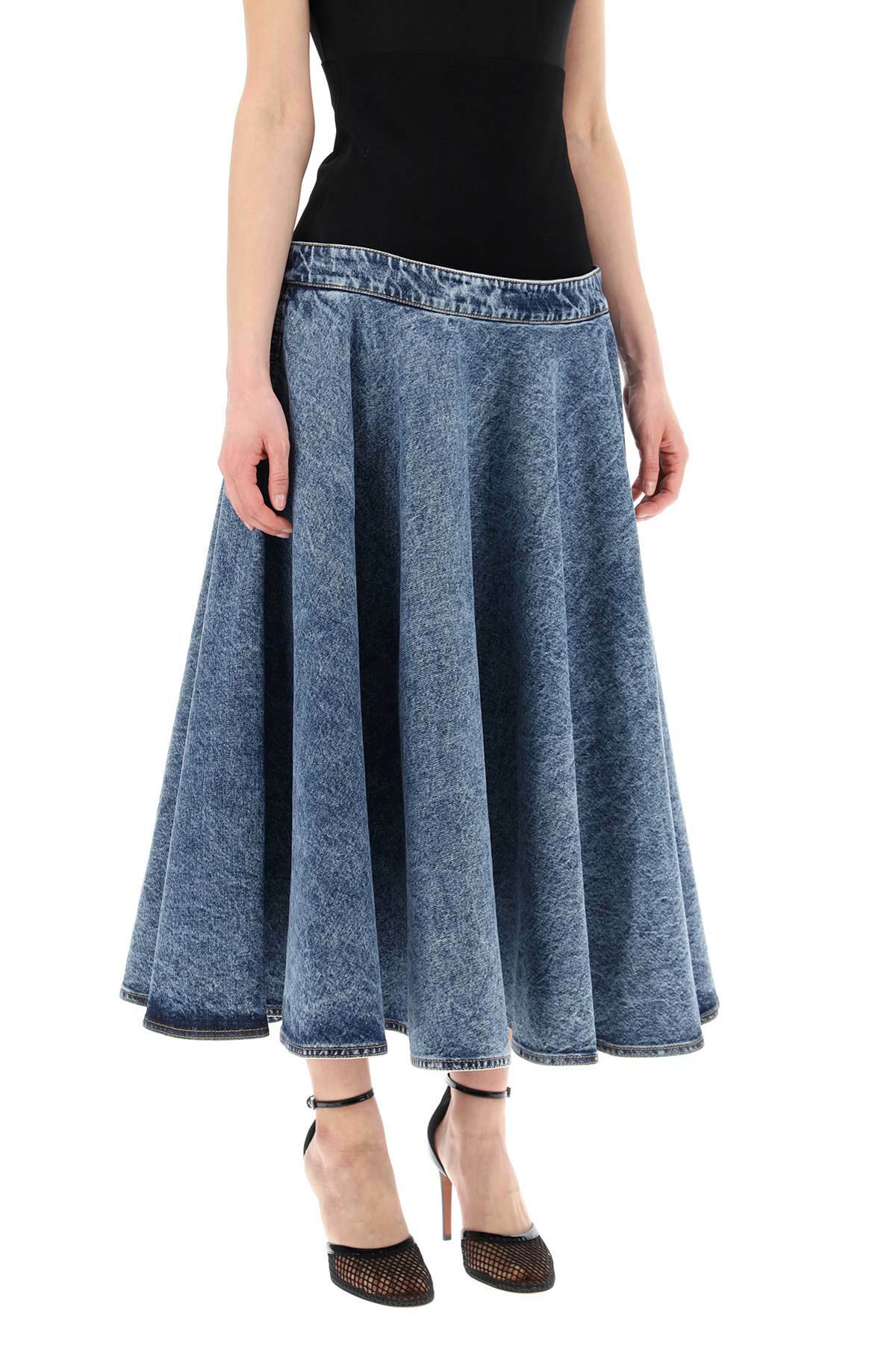ALAIA denim skirt with ruffle hem Blue ALAÏA