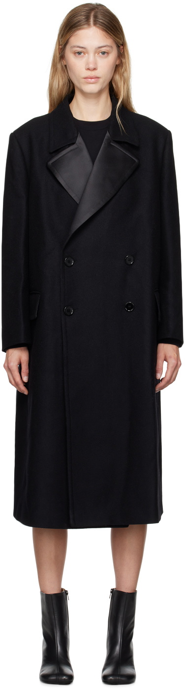 MM6 Maison Margiela Black Double-Breasted Wool Coat MM6 Maison Margiela