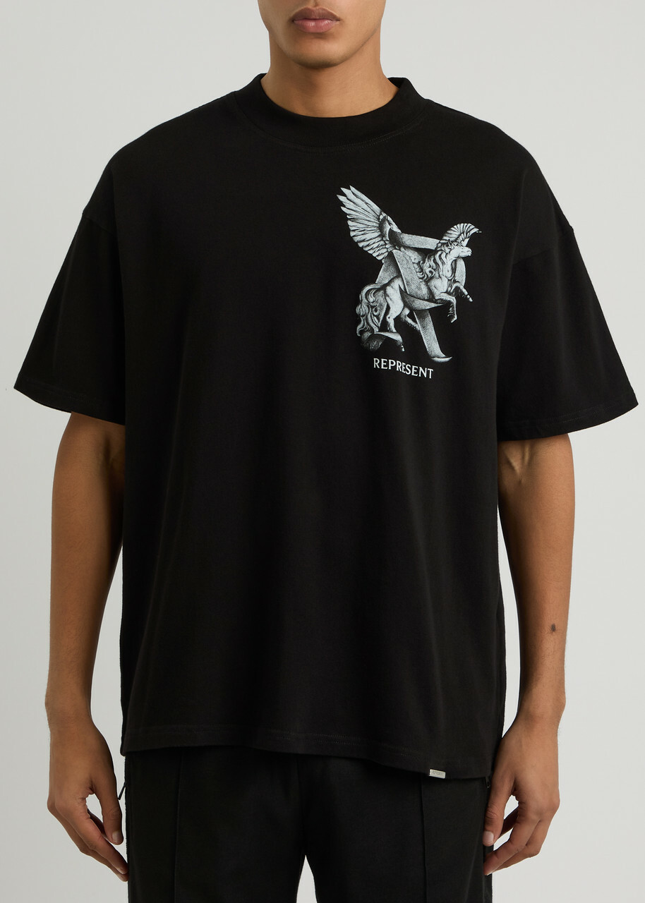 Represent Elegance In Motion Printed Cotton T-shirt Black Represent