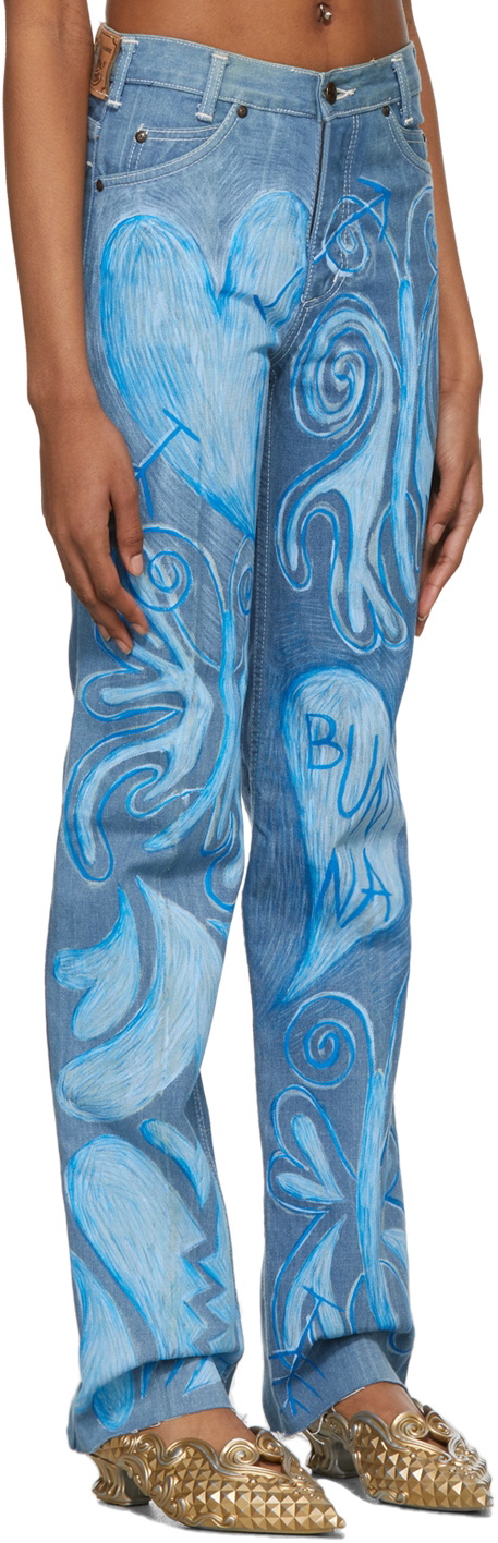 Anna Castellano SSENSE Exclusive Blue Painted Jeans