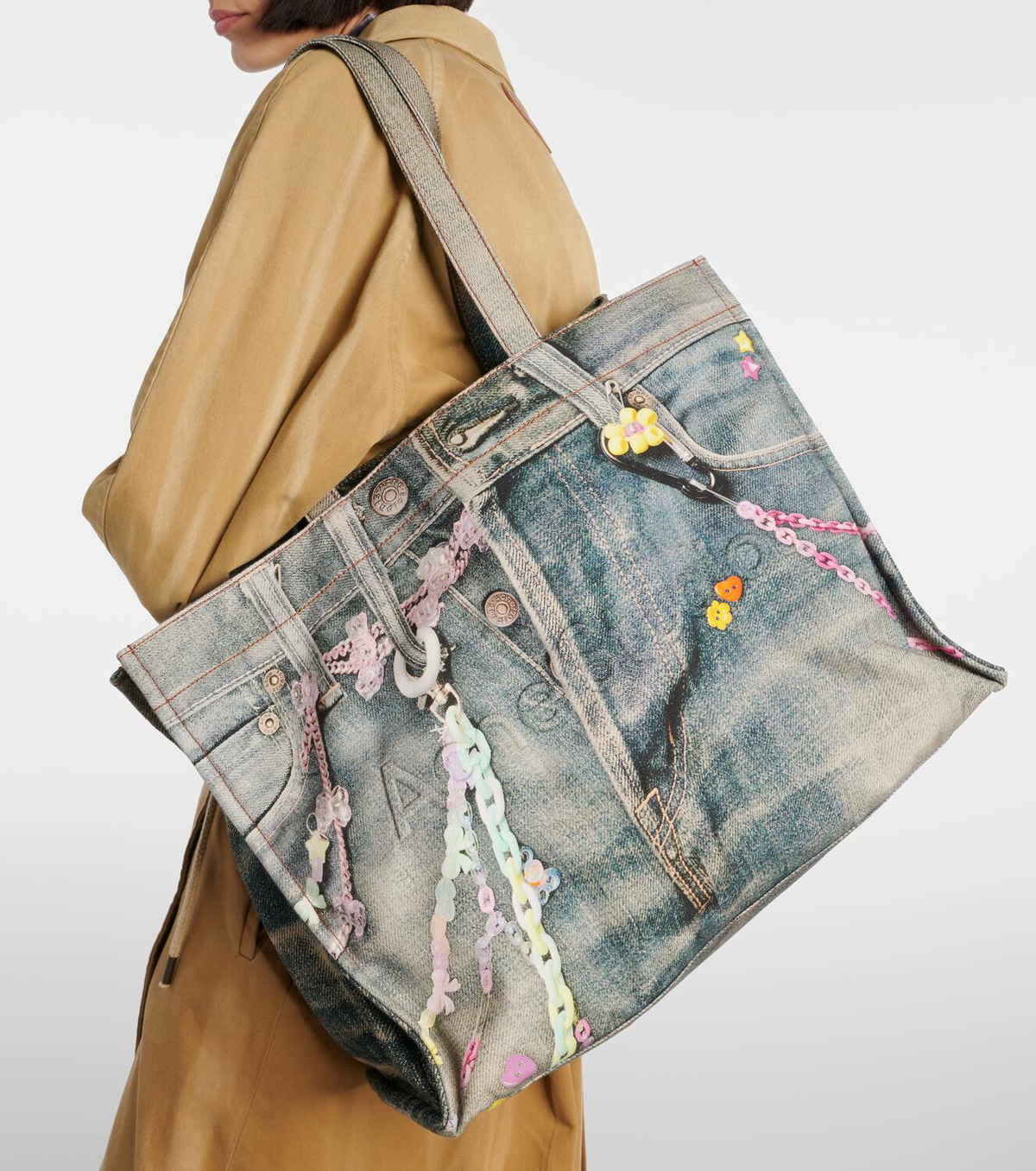 Acne Studios Large denim-effect printed canvas shopper Acne Studios
