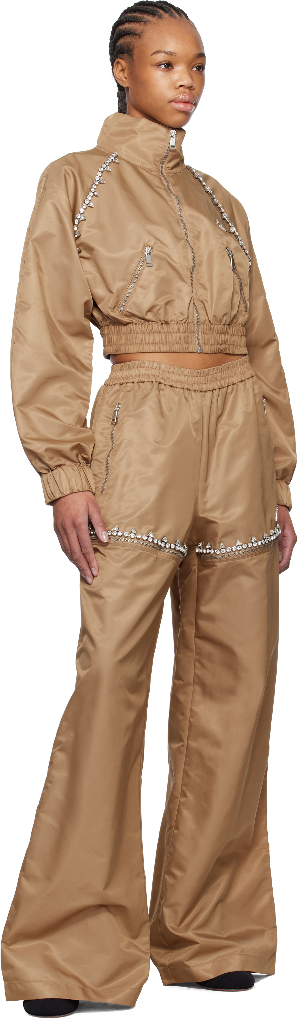 AREA Tan Crystal Trim Track Jacket AREA