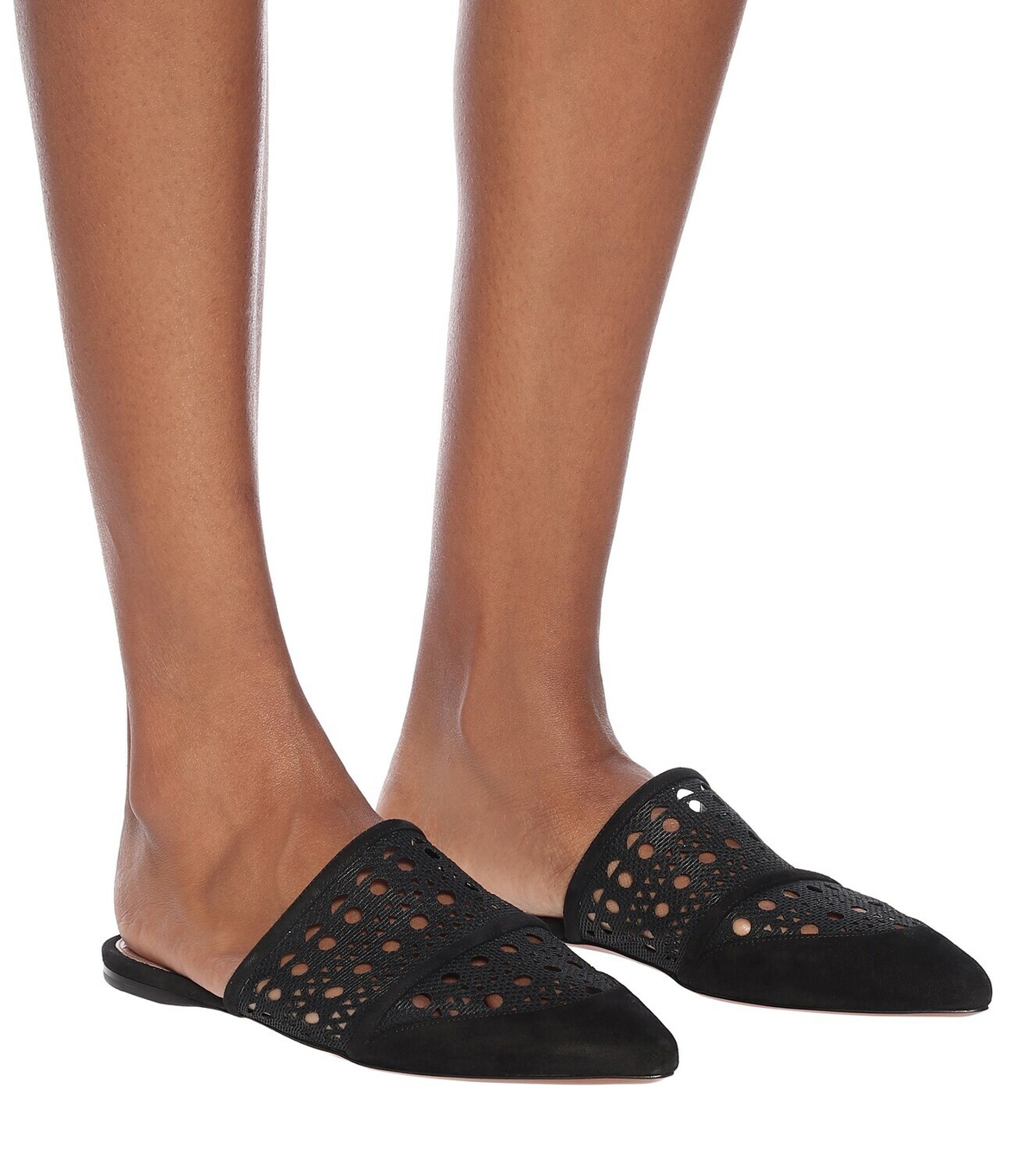 Alaïa Laser-cut mesh and suede slippers ALAÏA