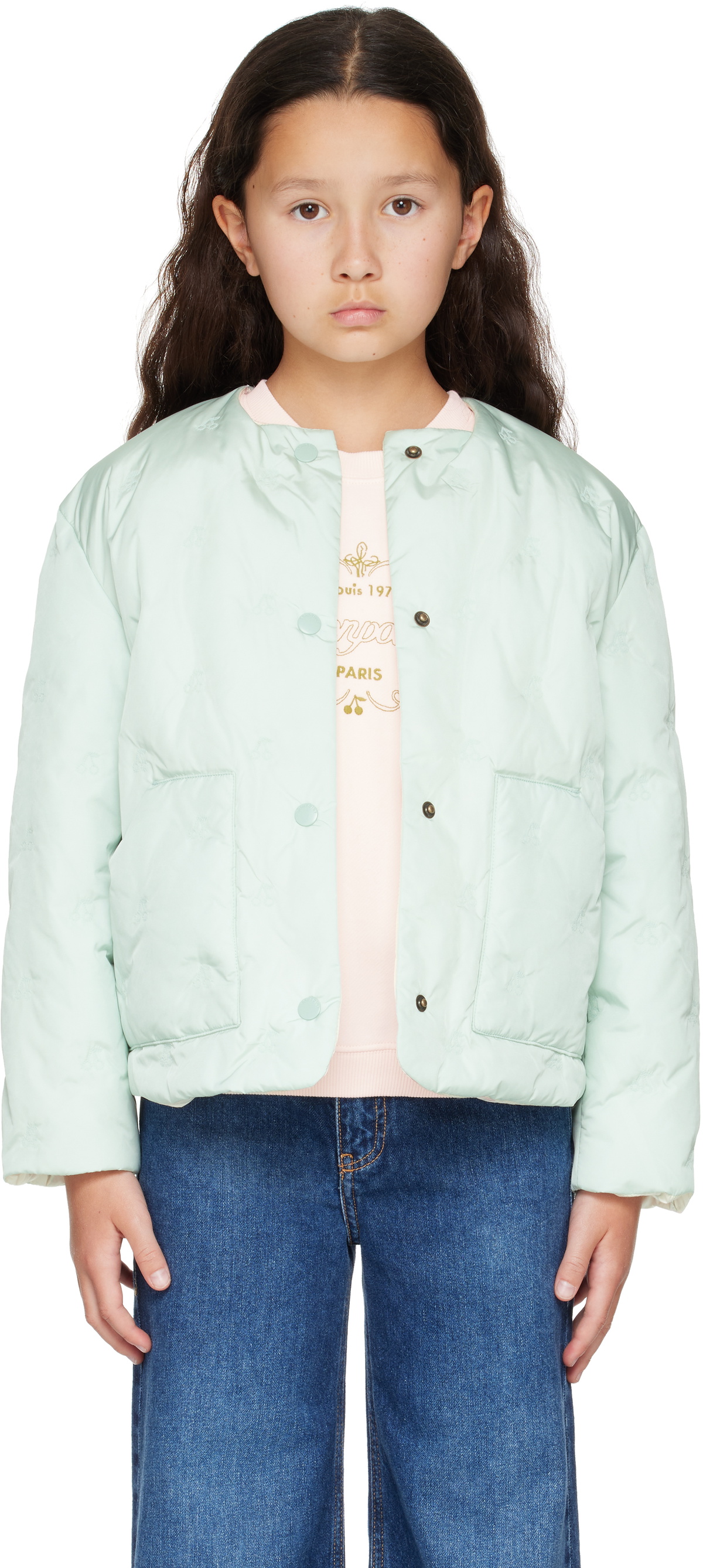 Bonpoint Kids Green Enyla Embroidered Puffer Jacket Bonpoint