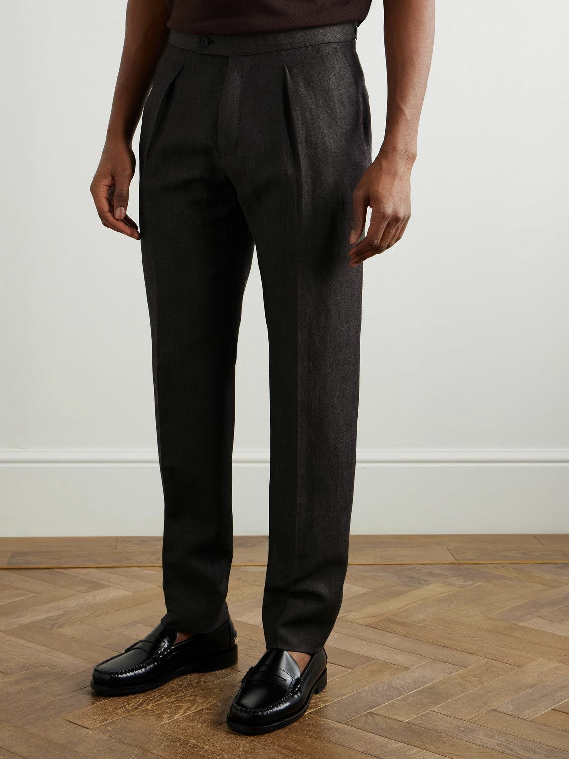 Incotex - Venezia 1951 Tapered Pleated Linen, Wool and Silk-Blend Trousers - Brown Incotex