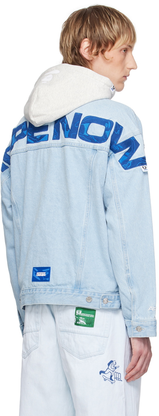 AAPE by A Bathing Ape Blue Hooded Denim Jacket AAPE by A Bathing Ape