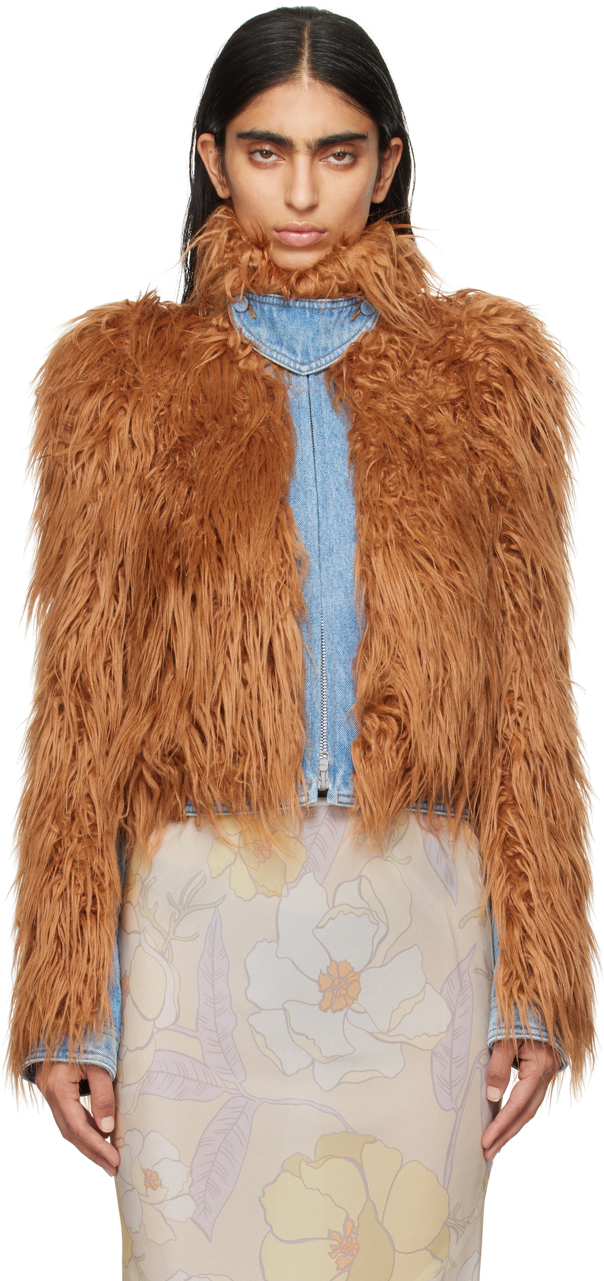 Dries Van Noten Tan Paneled Faux-Fur Jacket Dries Van Noten