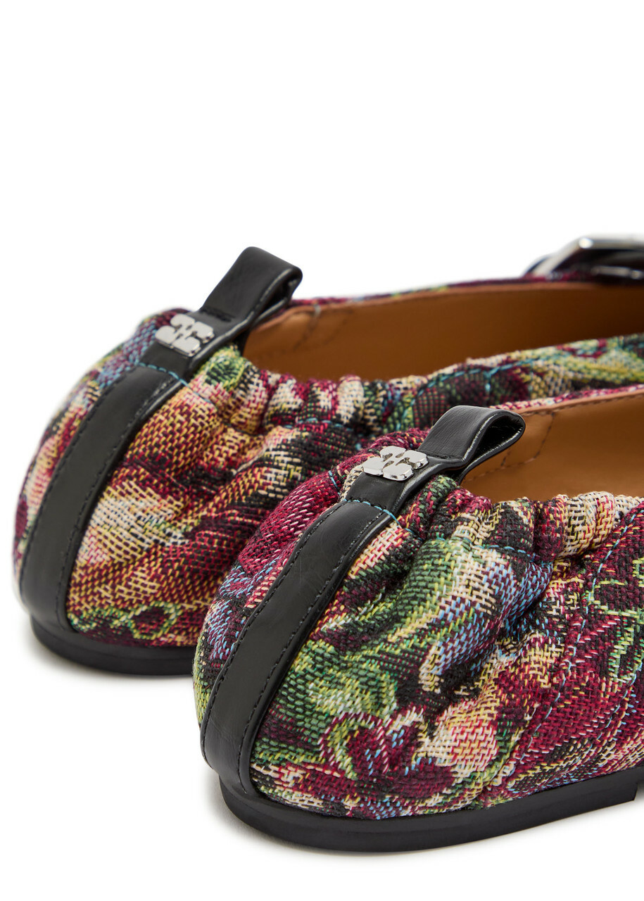Ganni Floral-jacquard Woven Ballet Flats Multicoloured GANNI