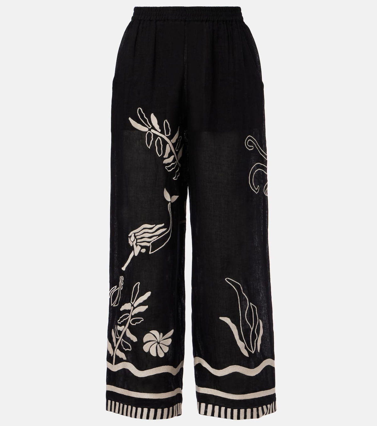 Eres Octopus embroidered linen wide-leg pants ERES
