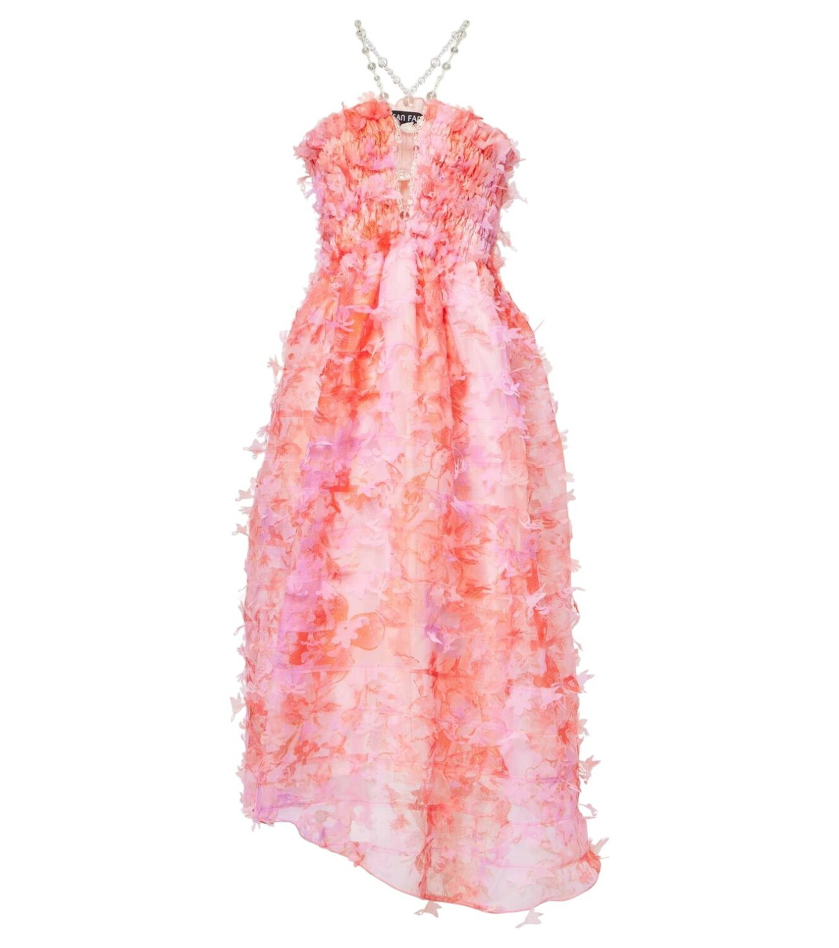 Susan Fang Floral-appliqué smocked tulle midi dress Susan Fang