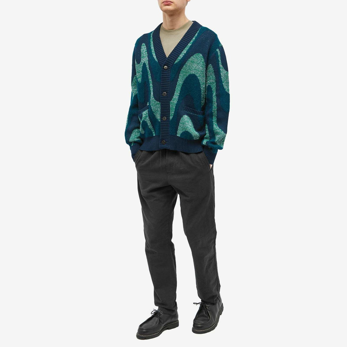 Corridor Men's Shimmer Wave Cardigan in Green Corridor