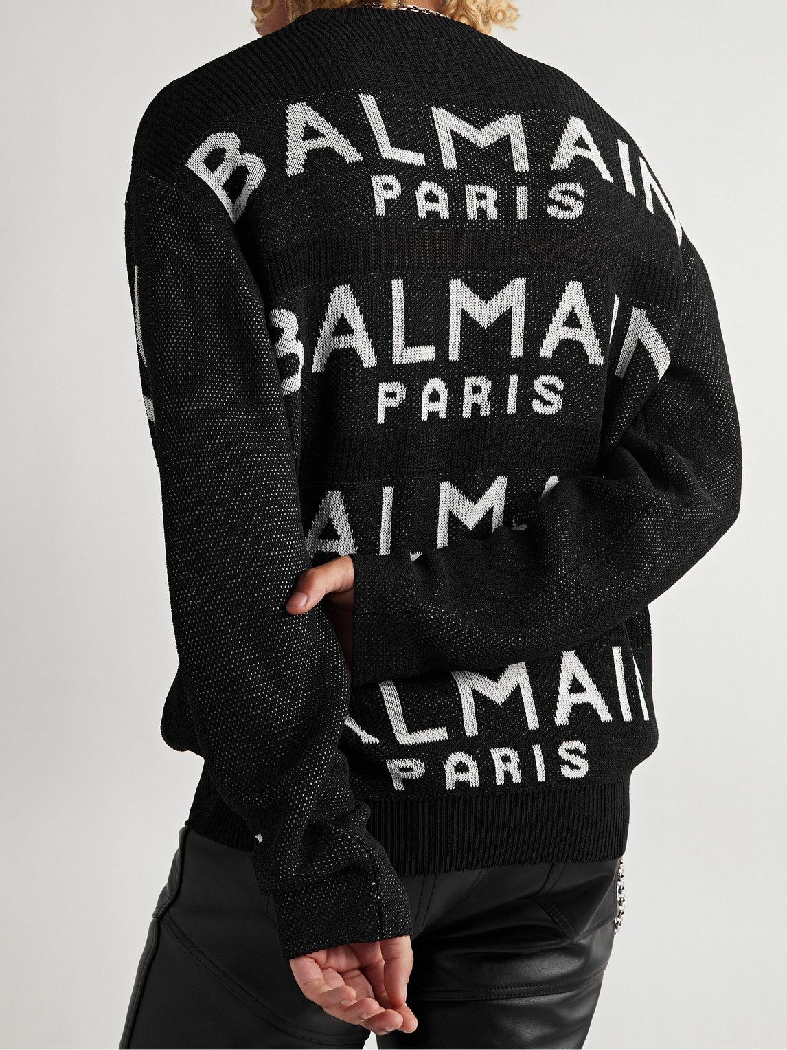 Balmain - Logo-Intarsia Cotton-Blend Sweater - Black Balmain