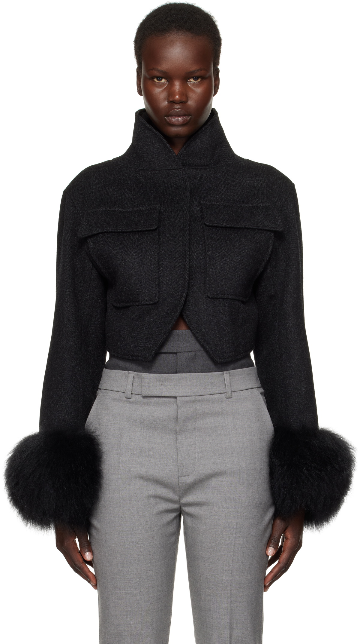 Givenchy Gray Wool Slim Fit Shearling Jacket Givenchy