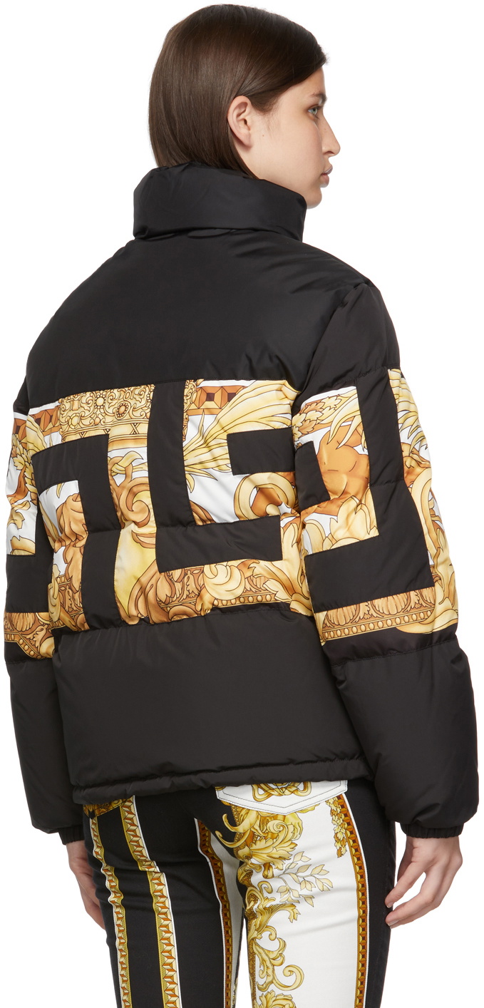 Versace Black Down Baroque Trim Jacket Versace