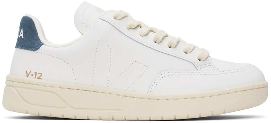 VEJA White & Navy V-12 Stitch Leather Sneakers VEJA
