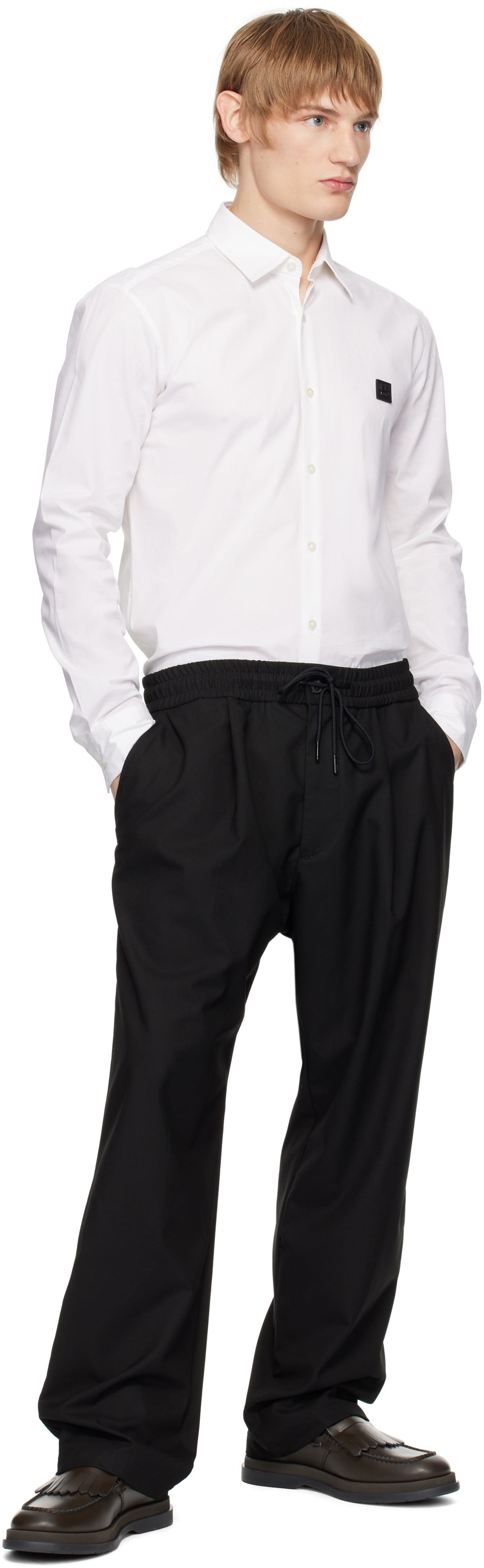 Hugo Off-White Slim-Fit Stacked Logo Shirt Hugo Boss