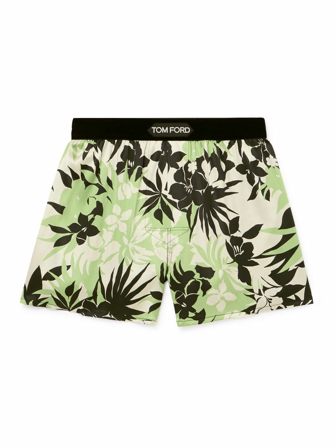 Tom Ford Velvet Trimmed Floral Print Silk Satin Boxer Shorts Green