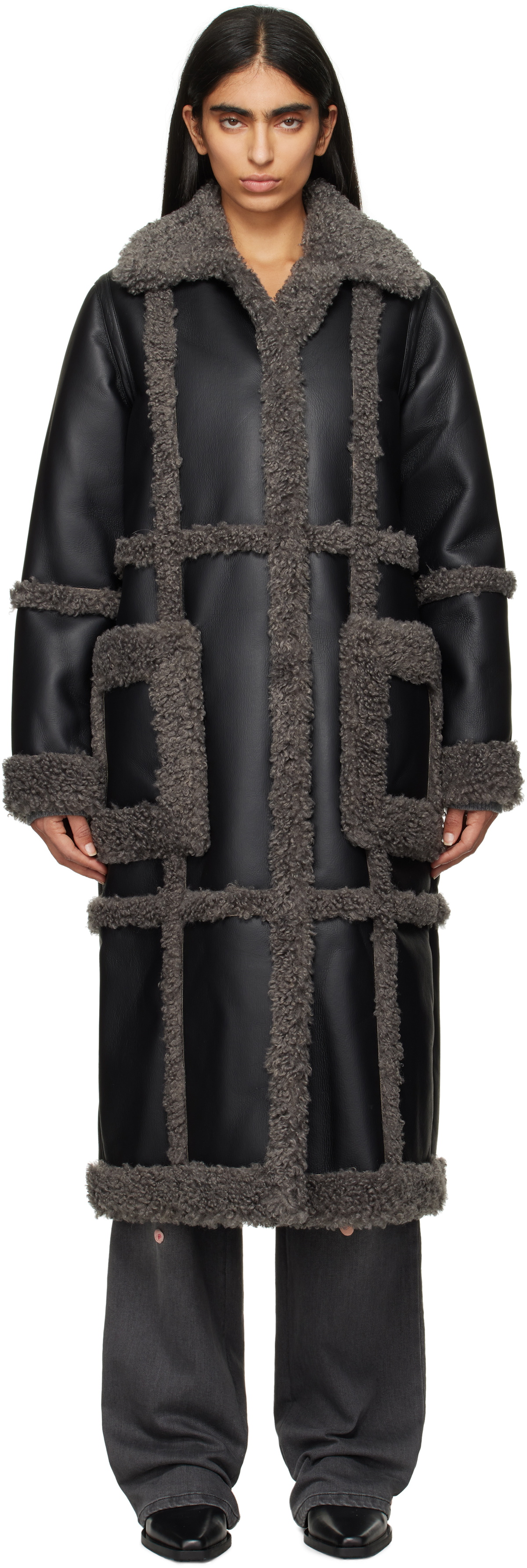 Stand Studio Black & Gray Patrice Faux-Shearling Coat Stand Studio