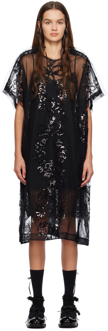 Simone Rocha Black Sequinned Midi Dress Simone Rocha