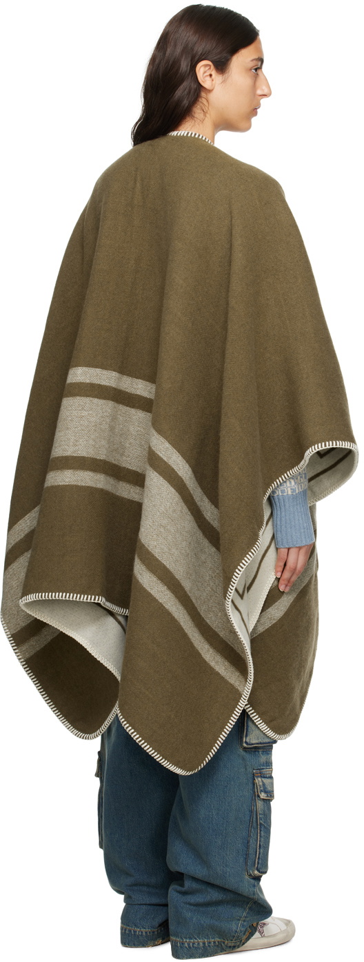 Golden Goose Khaki & Off-White Jacquard Reversible Cape Golden Goose ...