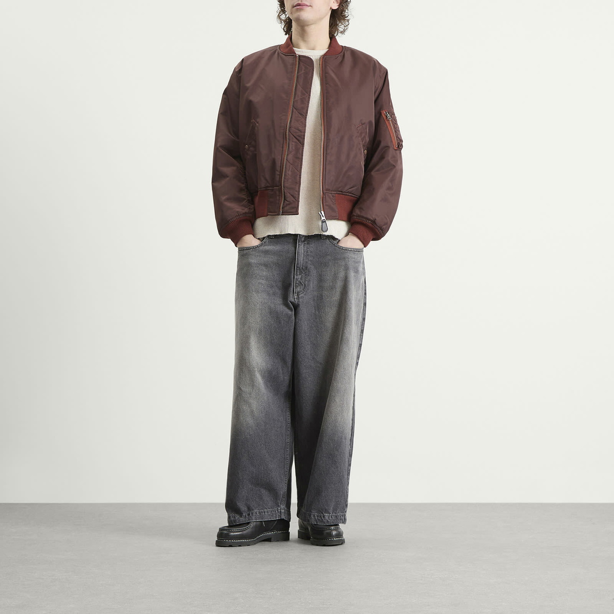 BEAMS Men's Balloon Wide Denim Jeans in Black Beams Boy