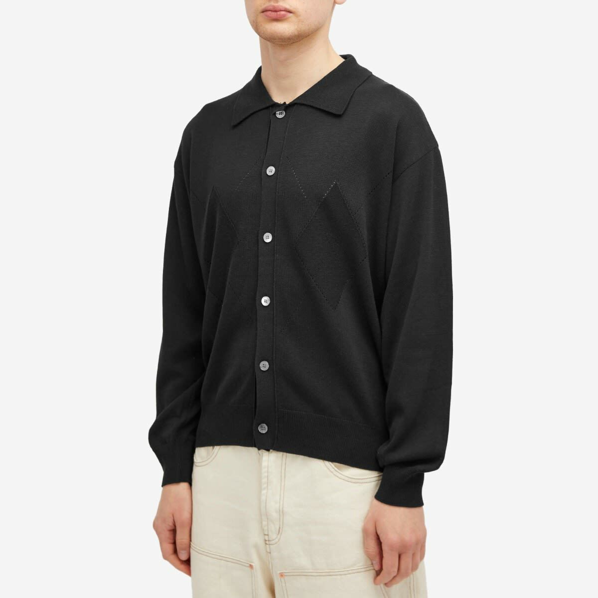 Uniform Bridge Men's Argyle Collar Cardigan in Black Uniform Bridge