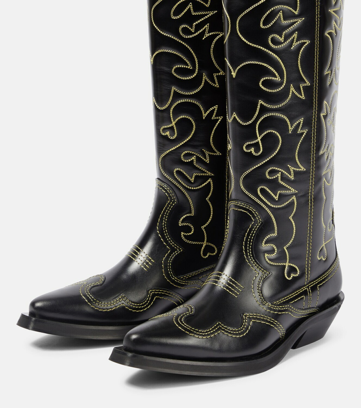 Ganni - Embroidered leather cowboy boots GANNI